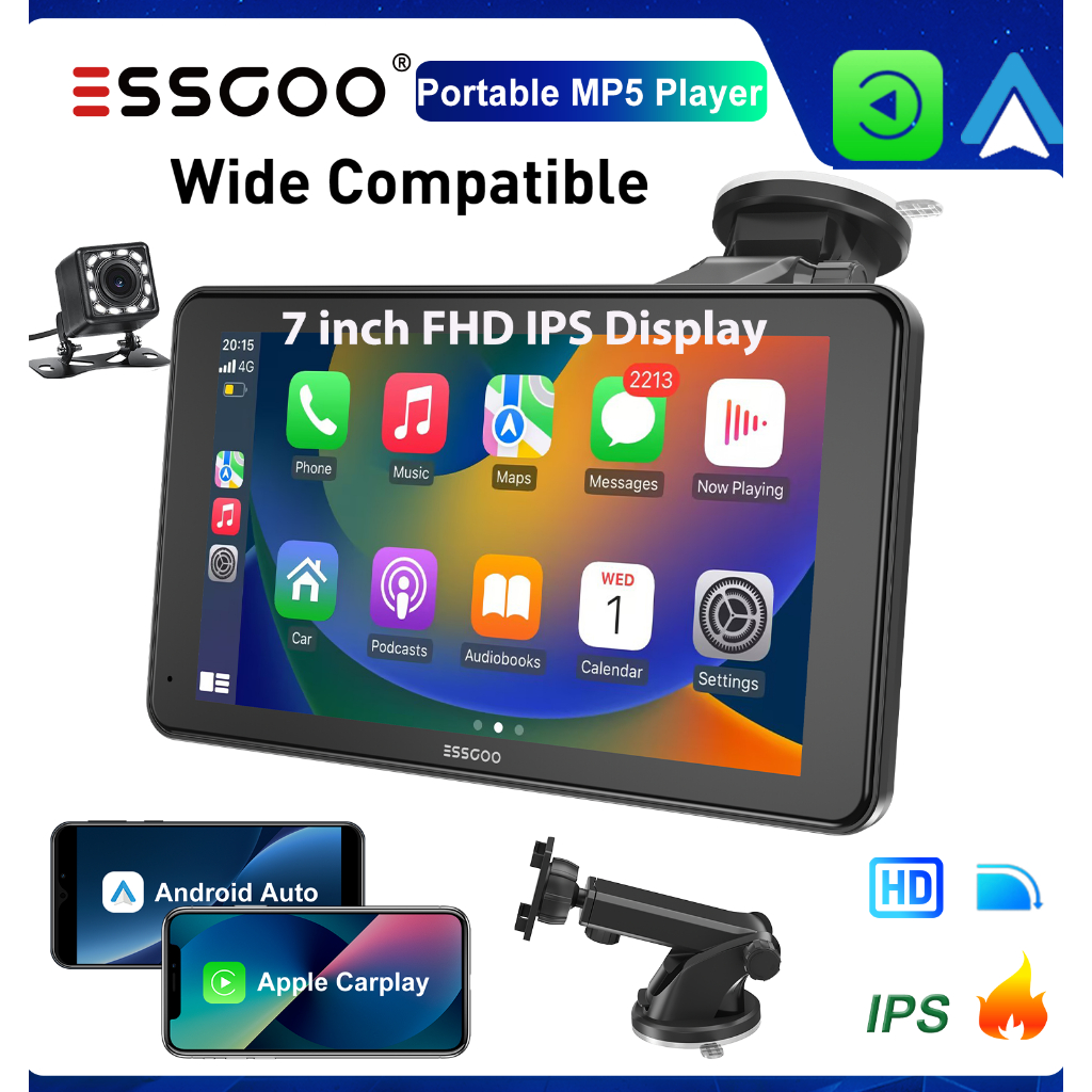 Local Delivery ESSGOO 7" Portable Carplay MP5 Multimedia Player FHD IPS Touch Screen Android ...