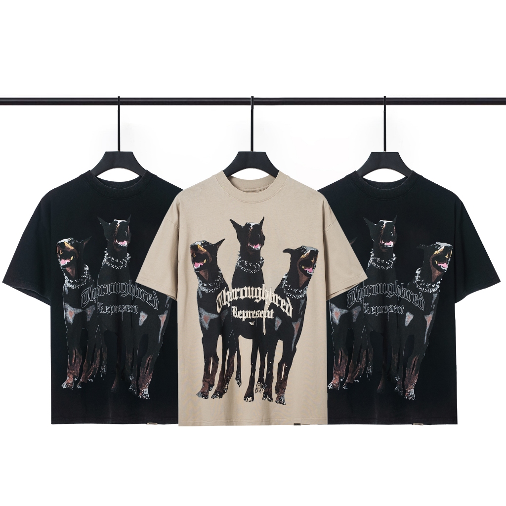 Street Wear Represent Doberman Print Retro Distressed Short-Sleeved ...