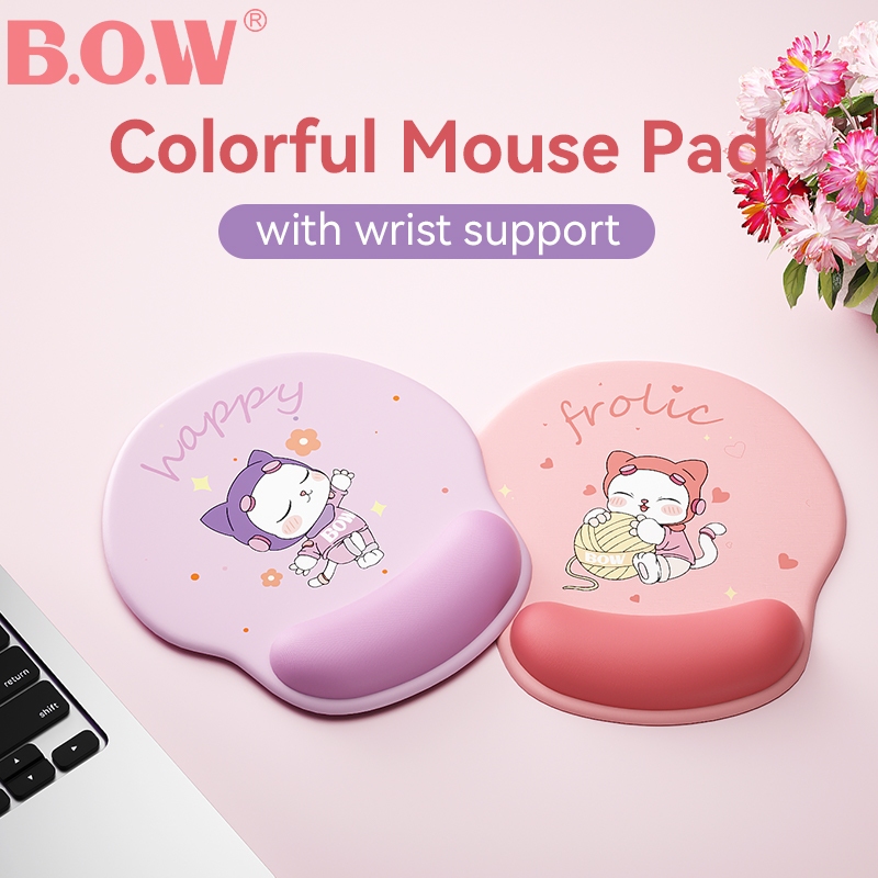 BOW Colorful Mousepad Cute Pink Green Purple Mouse Pad with Wrist ...