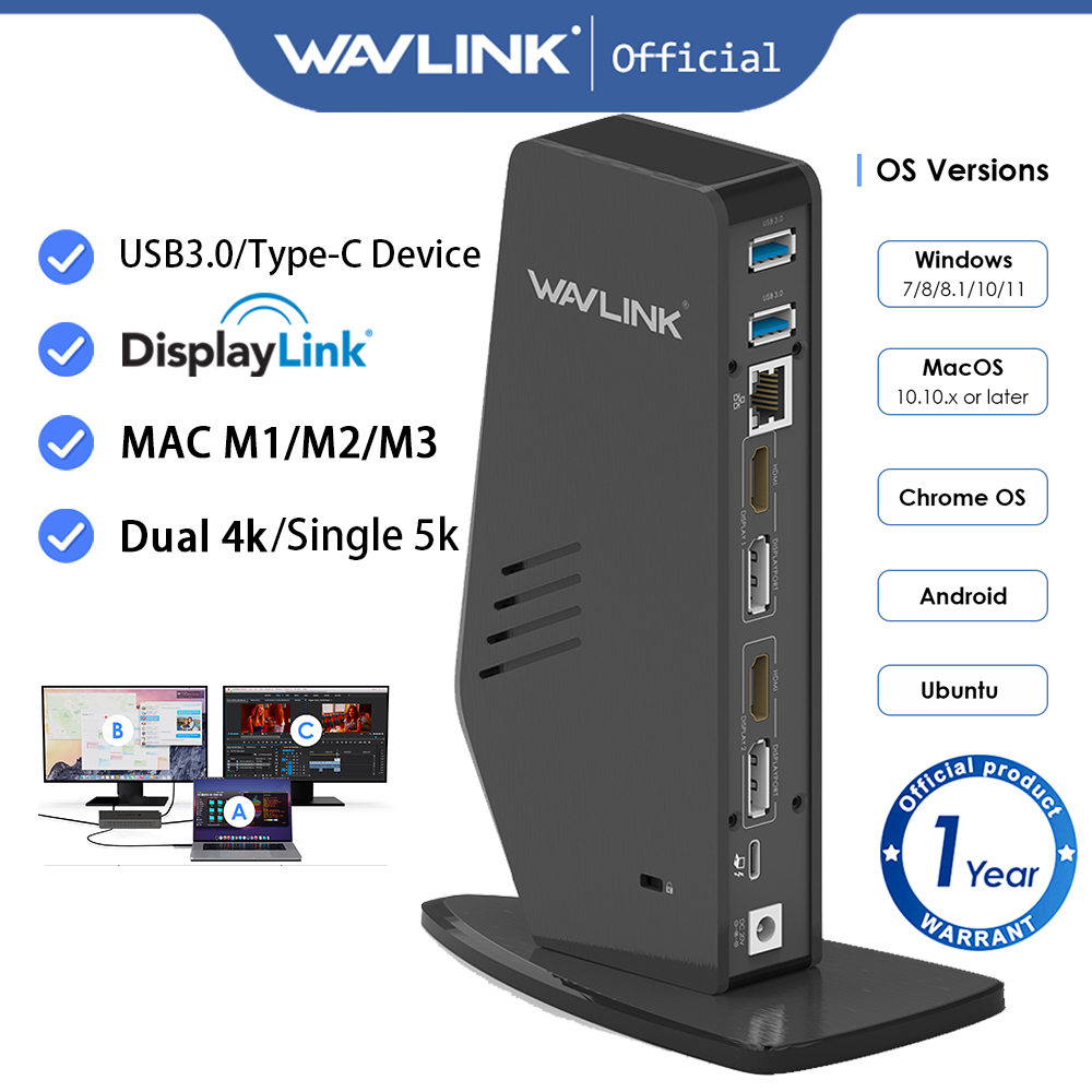 Wavlink USB Displaylink Dual 4K 60HZ HD Multiple-Display Universal ...