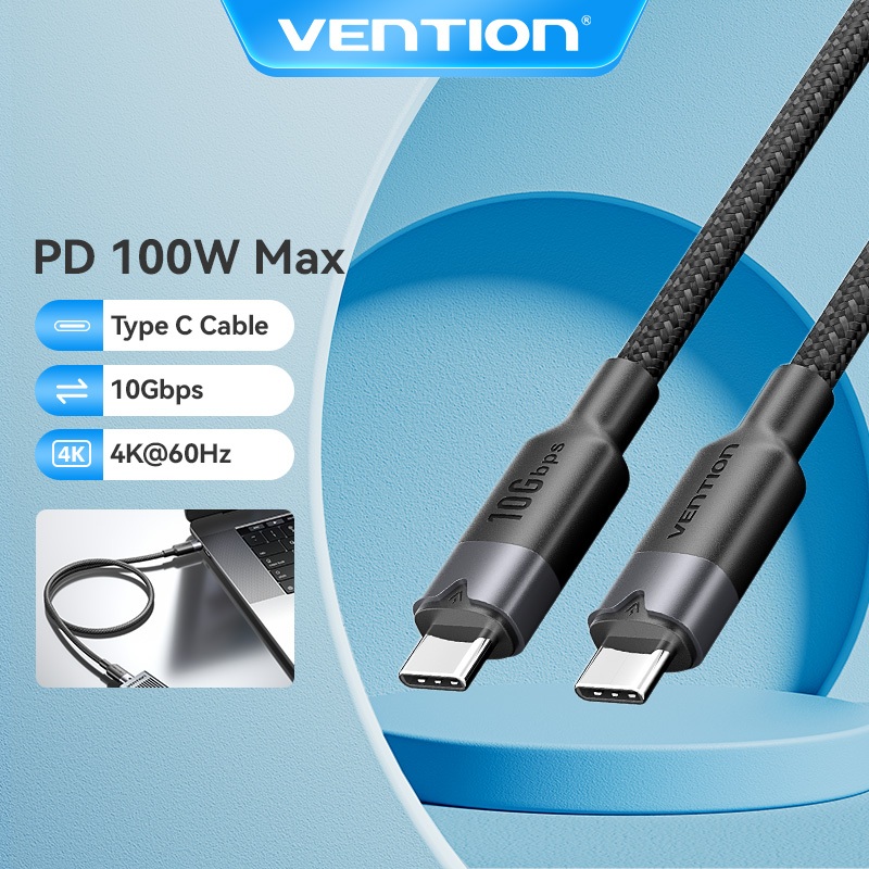 Vention 5A 100W USB3.2 Type C to Type C Cable Digital Display QC PD ...