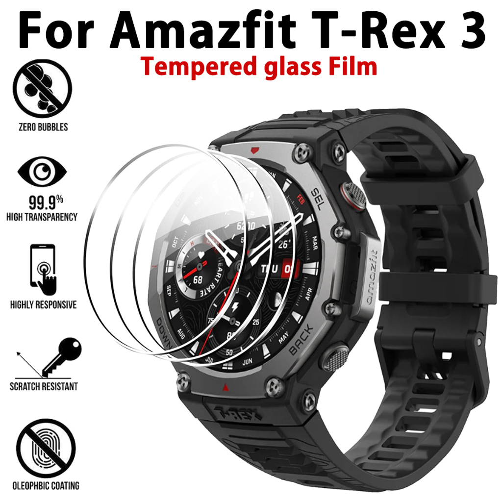 3PCS Tempered Glass For Amazfit T-Rex 3 Screen Protector Film Anti ...