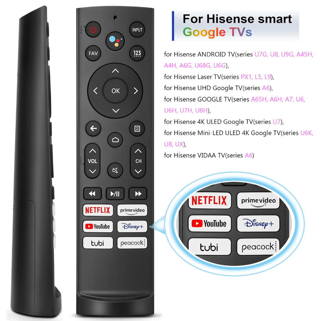 Replacement Remote Control for Hisense Smart Google TV，for Hisense UHD ...