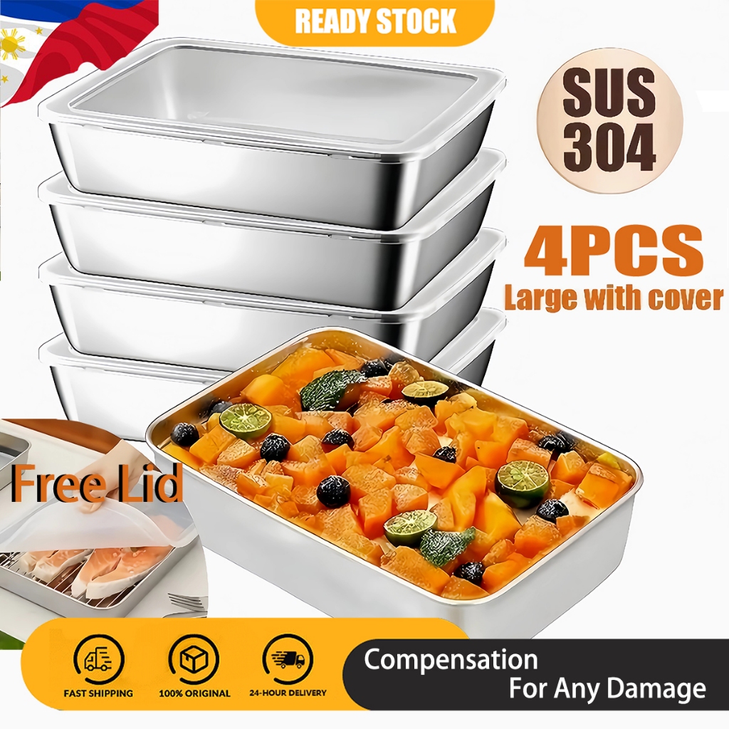 304 Stainless Steel Box Kitchen Storage Box Fresh-keeping Box with Lid ...