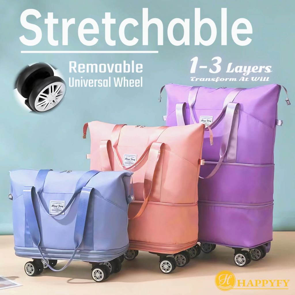Stretchable Travel Bag With Wheels 3-layer Carry Luggage Weekender Bag ...