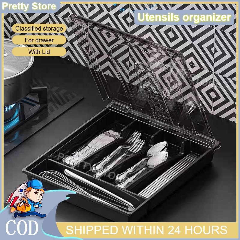 Utensils organizer for drawer with lid upscale Spoon and fork storage ...