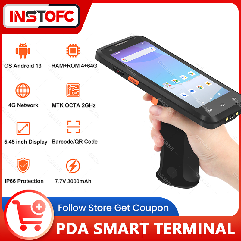 4G Android 13 Rugged PDA Handheld Terminal 1D/2D Scanner Barcode NFC Grip Pistol Scan 4GB+64GB ...