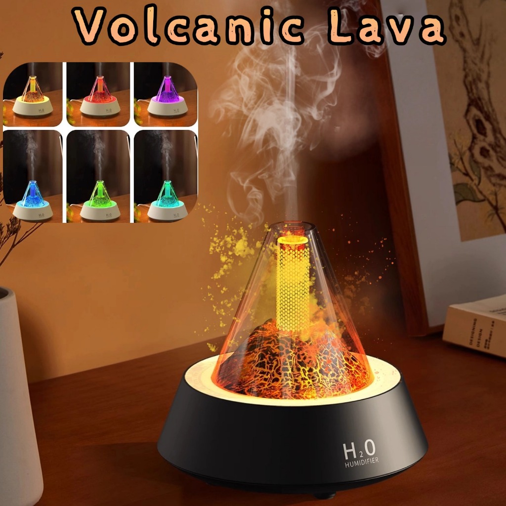 Lava Volcano Humidifier 7Colors Volcano Aromatherapy Machine Flame Lamp ...
