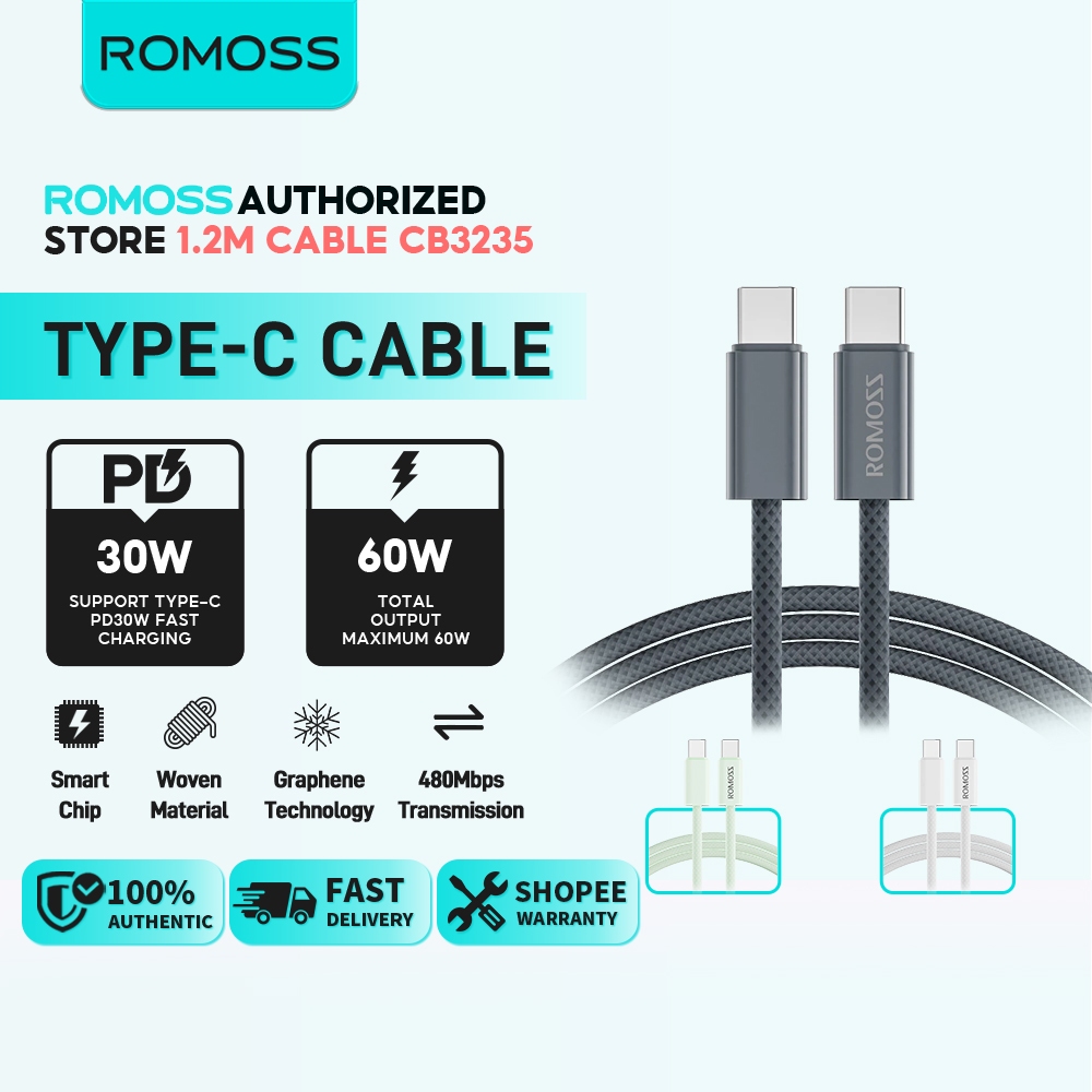 ROMOSS CB3235 1.2m PD30W Type C to Type-C Fast Charging Cord 480Mbps ...