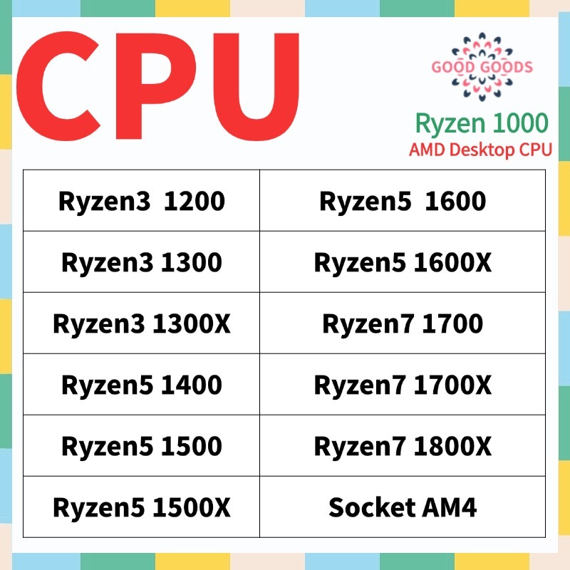 Ryzen3 1200 R3 1300 R3 1300X R5 1400 R5 1500 R5 1500X R5 1600 R5 1600X ...