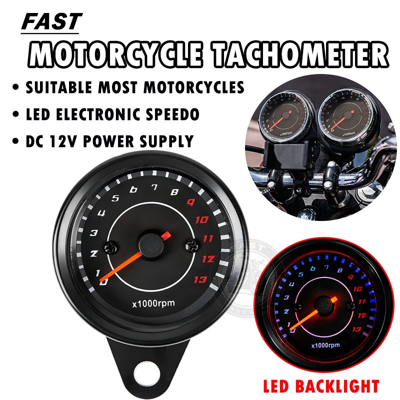 FAST Motorcycle Speedometer Gauge LED Screen Tachometer DC 12V 13000 ...