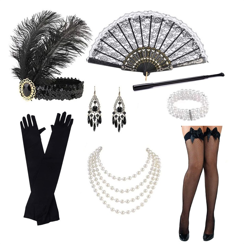 1 Set 1920's Flapper Cosplay Costume Feather Headband Pearl Necklace ...