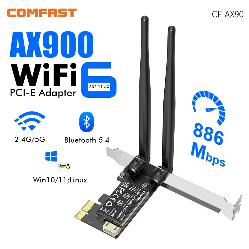 Comfast AX900 PCIe WIFI 6 Desktop Wifi Card 11AX For Win 10 802.11ac/ax ...