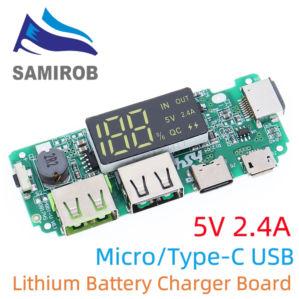 LED Dual USB 5V 2.4A Micro/Type-C USB Mobile Power Bank 18650 Charging ...