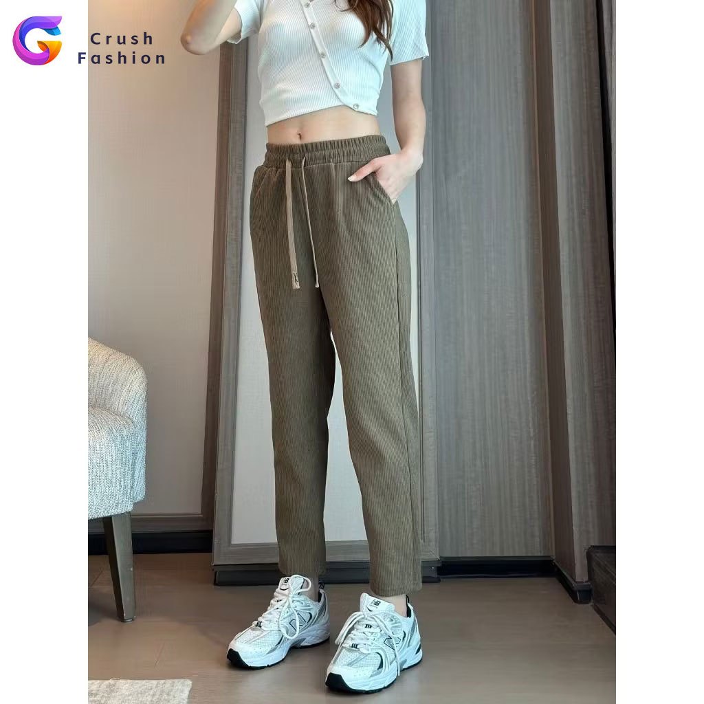 Crush Fashion Womens Summer Thin Style Corduroy High Waist Casual Pants ...