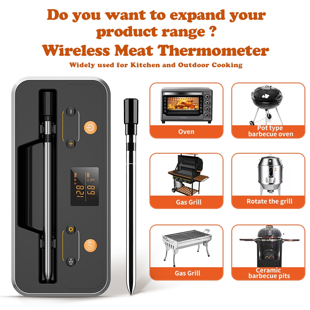 Meat Thermometer Digital Water-proof Probe with Display & Booster for ...