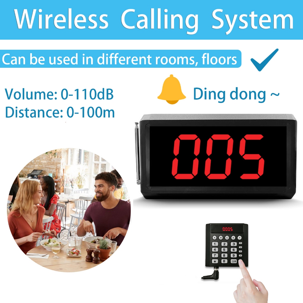 Wireless Queue Calling System Pager Long Range Loud Volume Waiting Number for Restaurant/Food ...