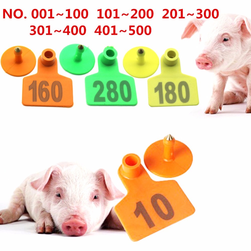 100 Pcs Pig Ear Tags No. 001-500 TPU Copper Head Farm Pig Cattle Sheep ...