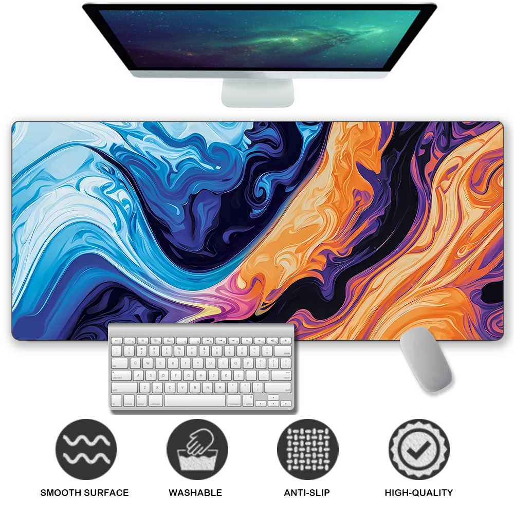Blue/Orange Marbling Mousepad Extended Mousepad Large Gaming Mousepad ...