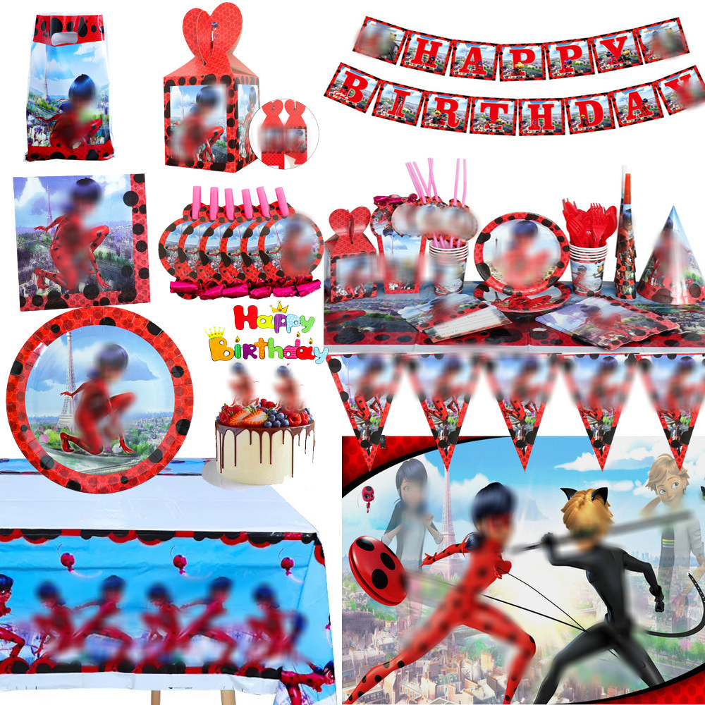 Red Girls Birthday Theme Lady -bug Party Decor Tableware Cake Topper ...