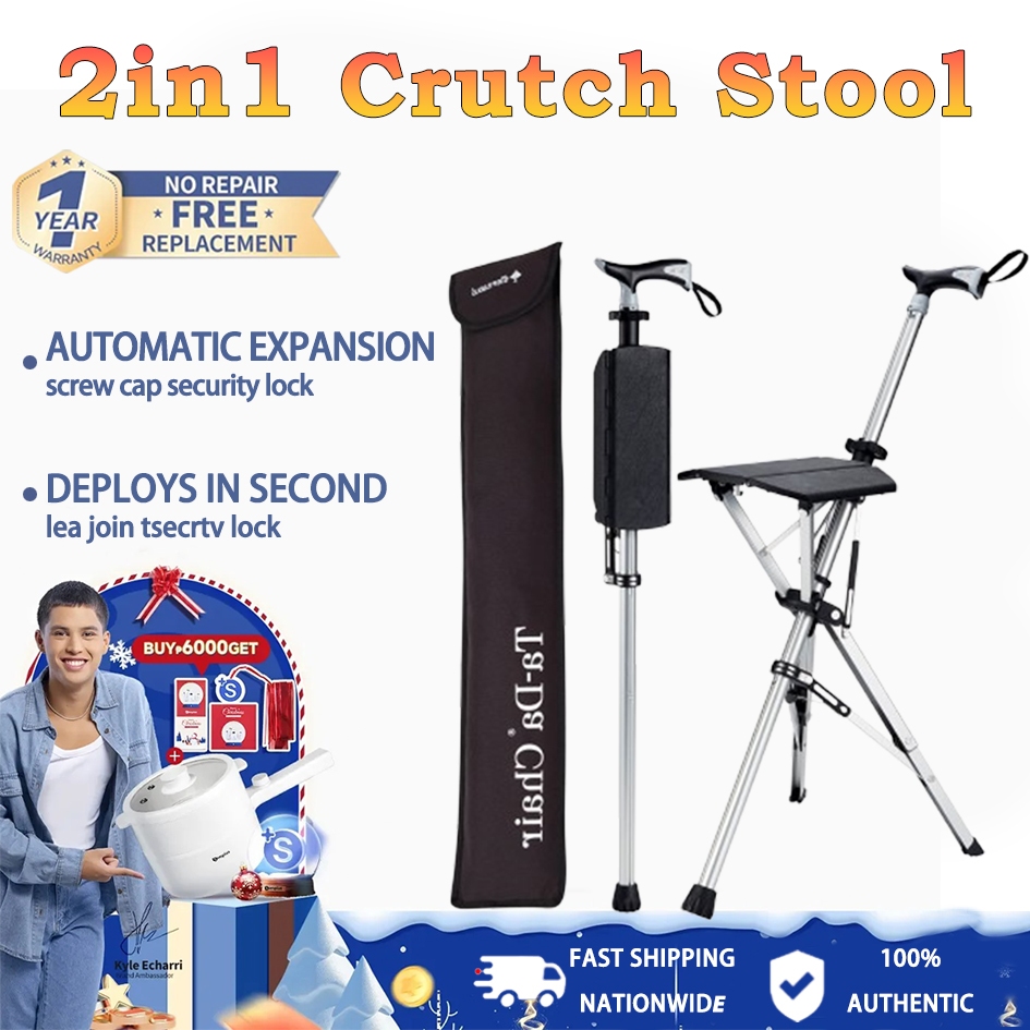 Best-selling 2 in 1 Folding Aluminum Tripod Cane Hiking Chair Portable ...