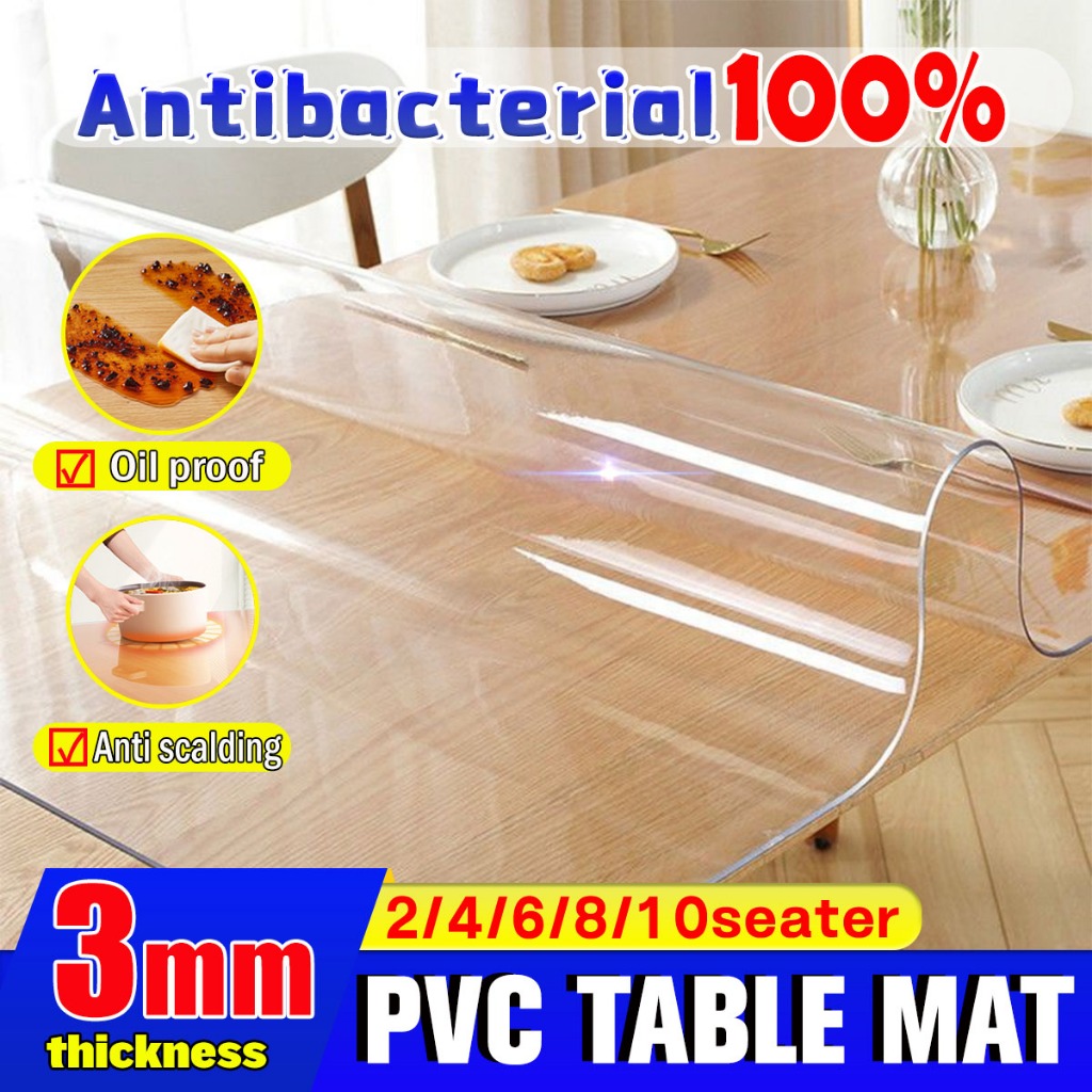 4-12 Seater PVC Tablecloth Transparent Waterproof Table Cover 3mm Thick ...