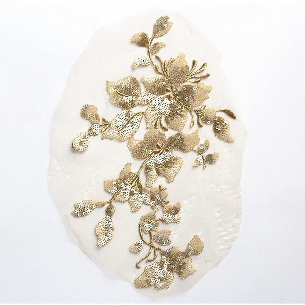 1 Piece of Flower Sequin Embroidery Patch Lace DIY Sewn On Clothes With ...