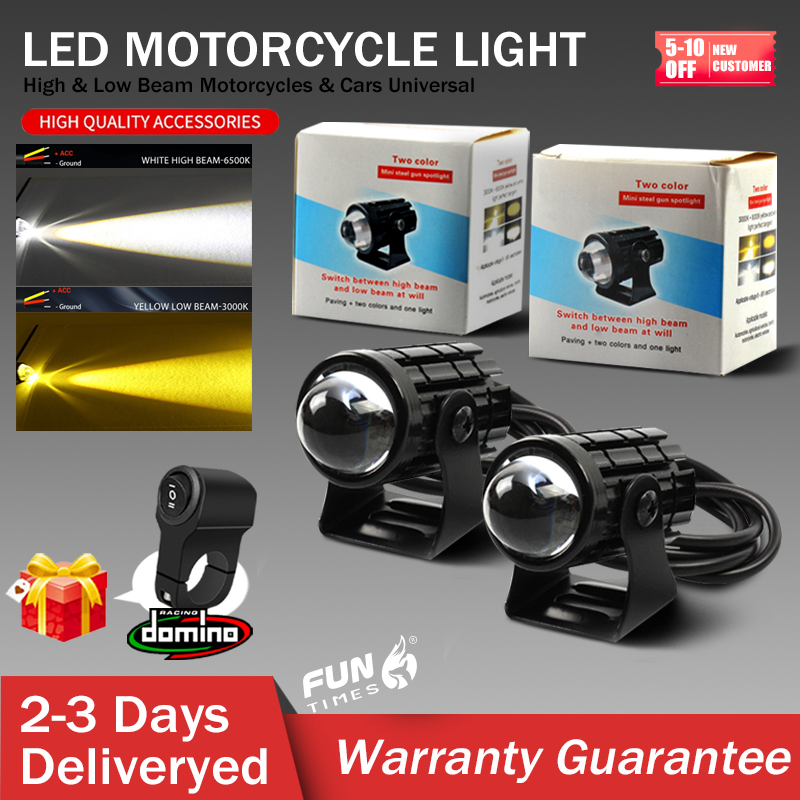 A Pair Mini Motorcycle Driving Light LED Waterproof White Yellow Double ...