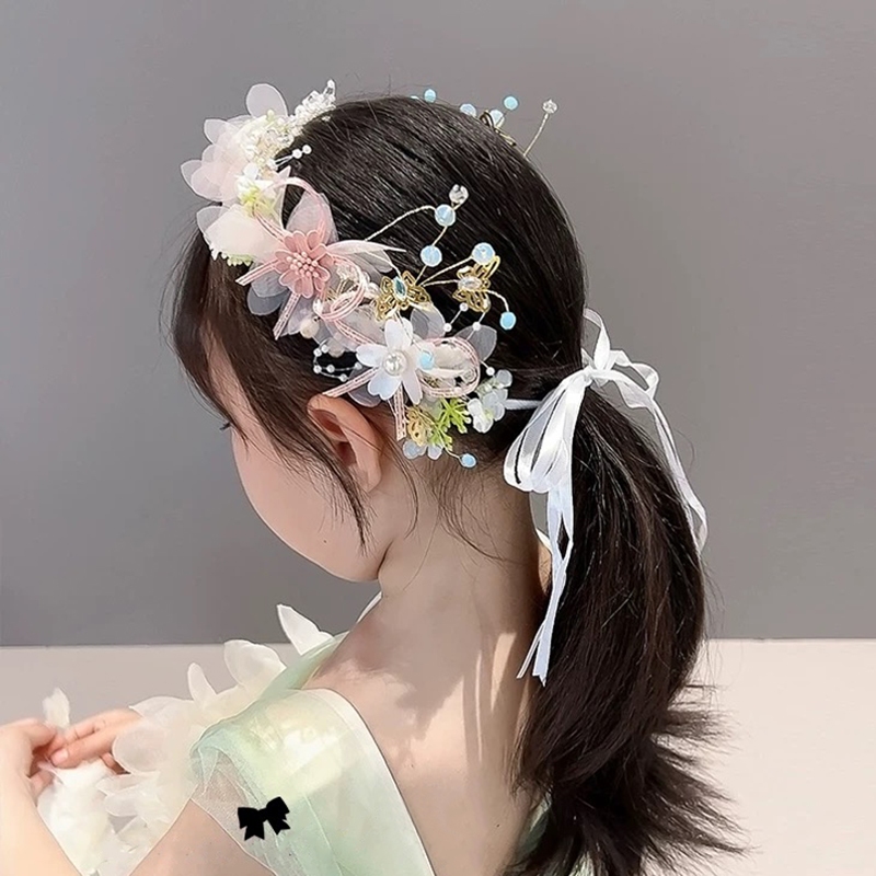Flower Crown Headband Flower Girls Hair Accessories Pearl Crystal Fairy ...
