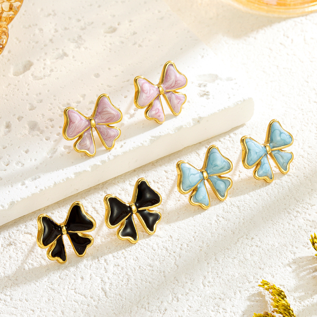 Japanese Korean Style Sweet Oil Drip Bow 18K Gold Stainless Steel ...