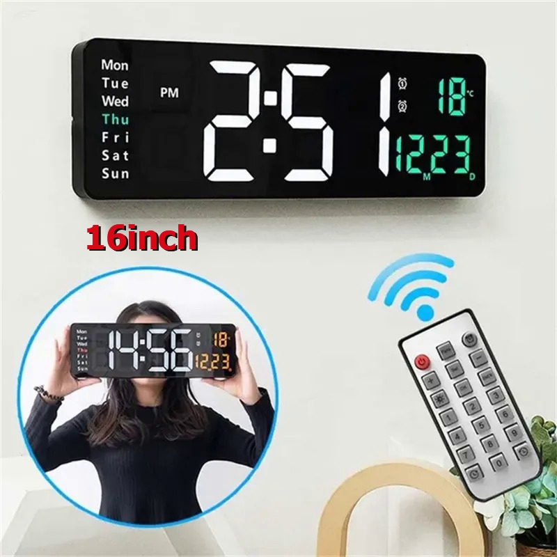 16 inch Large LED Digital Wall Clock Rechargeable Digital Wall Clock ...