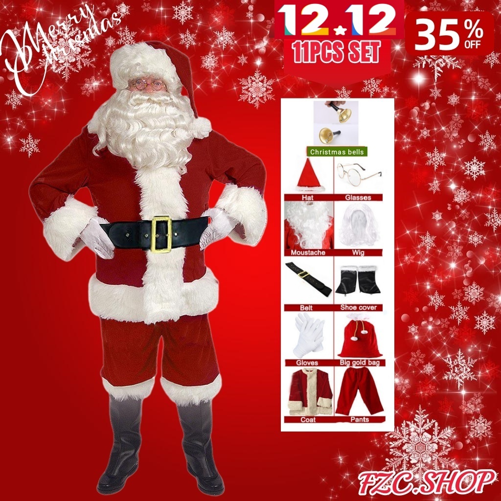 11pcs Santa Claus suits Men's Santa Claus costumes Adult Christmas ...