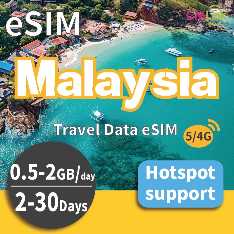Malaysia Travel Data eSIM Card with Unlimited (2-30 Days, 0.5GB/1GB/2GB Daily High-Speed Data ...