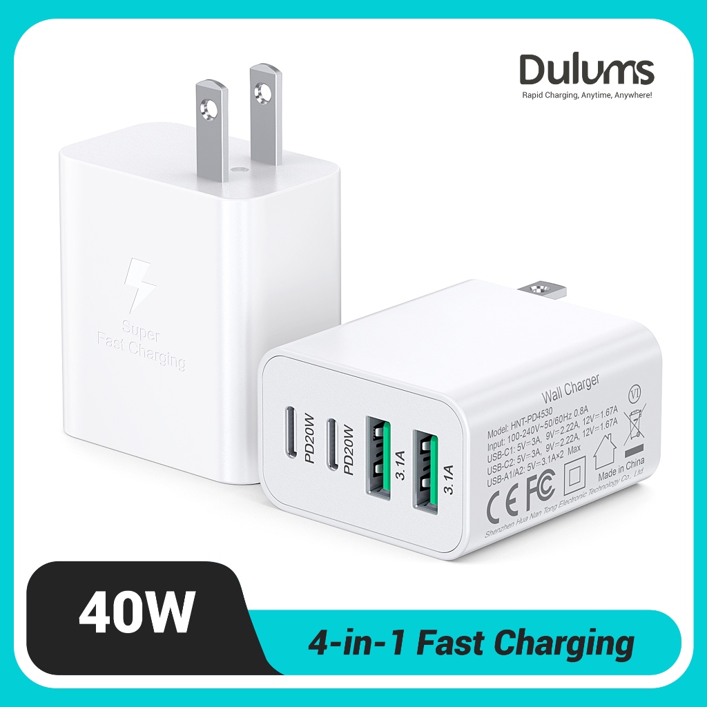 40W USB C Charger Cube, Wall Plug Fast Charging Block, 4-Port PD+QC ...