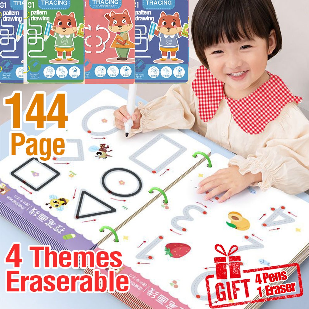 144Pages Tracing Book for Kids Erasable Coloring Book Writing Practice ...