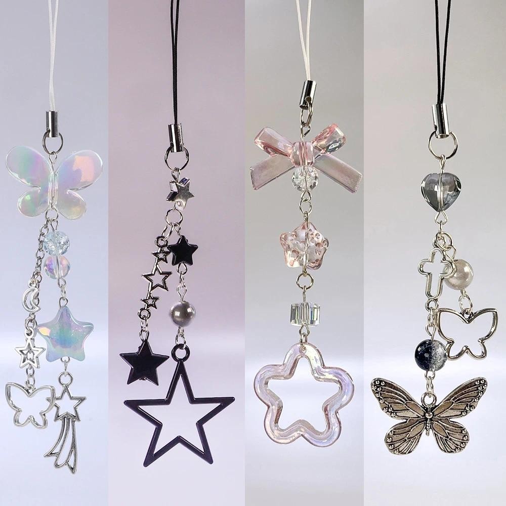 Sweet plated colored Star Bowknot alloy mobile phone chain bag key ...