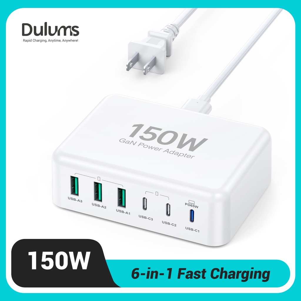 USB C Fast Charger Block, 150W 6 Port Desktop PD GaN Fast Charger ...