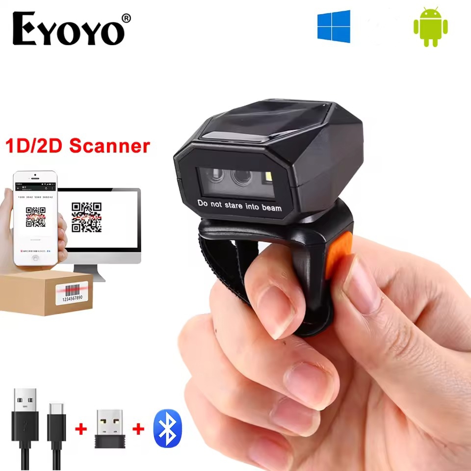 Eyoyo 2D Wearable Ring Barcode Scanner Mini Portable 3-in-1 USB Wired ...