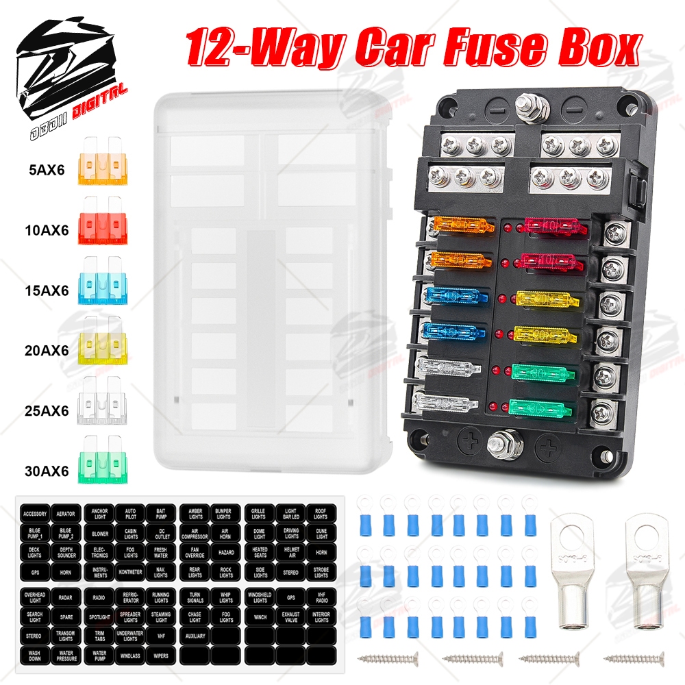 6 / 12 Way Fuse Box Positive and Negative Car Boat Fuse Holder with LED ... 6 / 12 Way Fuse Box Positive and Negative Car Boat Fuse Holder with LED ...
