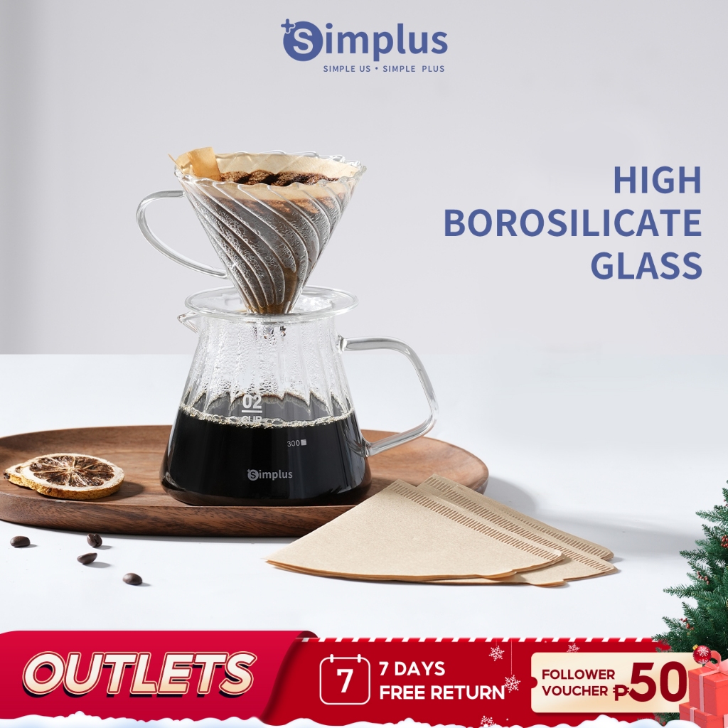 Simplus Pour Over Coffee Maker High Borosilicate Glass Ripple Server ...