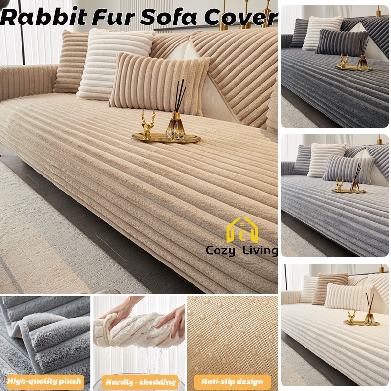 Rabbit Fur Sofa Cover Washable Durable Soft Fabric Four Season ...