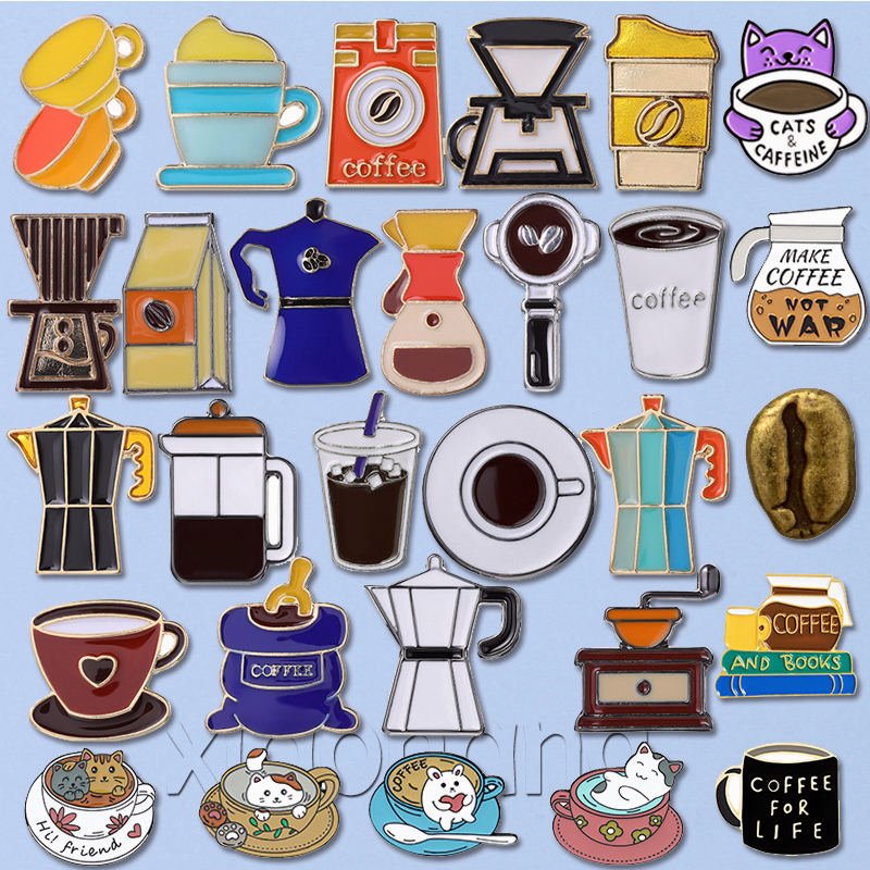 Mini Coffee Mind Enamel Pins Cafe Latte Art Bean Pot Cup Barista Brooch ...