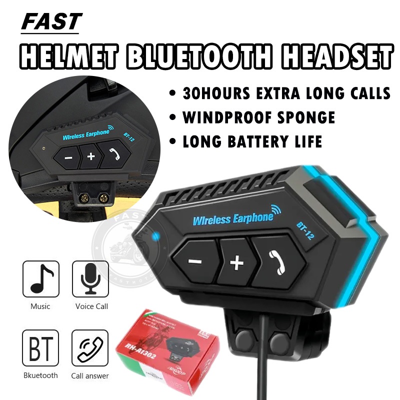 FAST BT12 Motorcycle Helmet Bluetooth Headset Motor Wireless Earphones ...