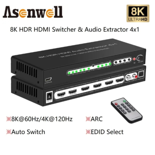 HDMI Switcher 4 IN 1 8K V2.1 Audio Extractor Dolby Atmos Soundbar 7.1 ...