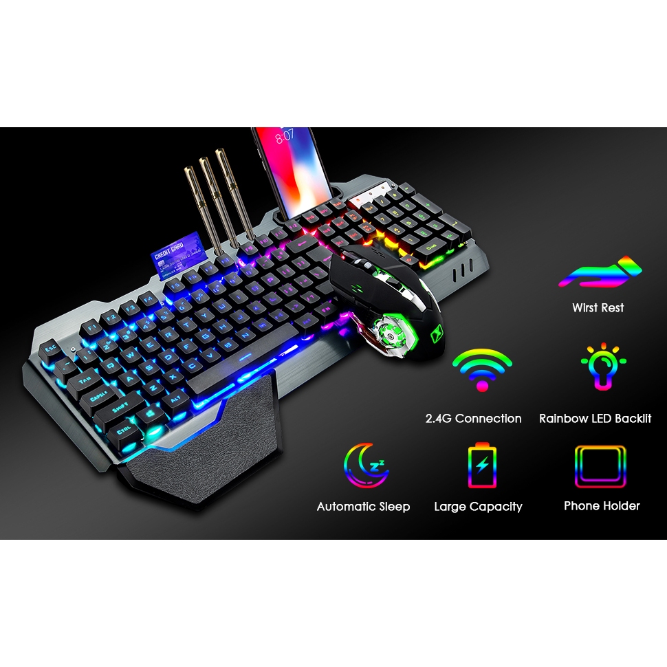 K680 7RGB Wireless Gaming Keyboard and Mouse Combo,Rainbow LED Backlit ...