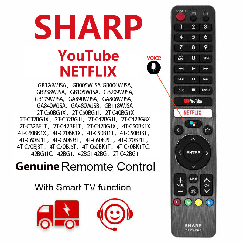 Genuine Voice Remote Control SHARP Smart TV Remote Control Android 4K UHD TV GB326WJSA GB005WJSA ...