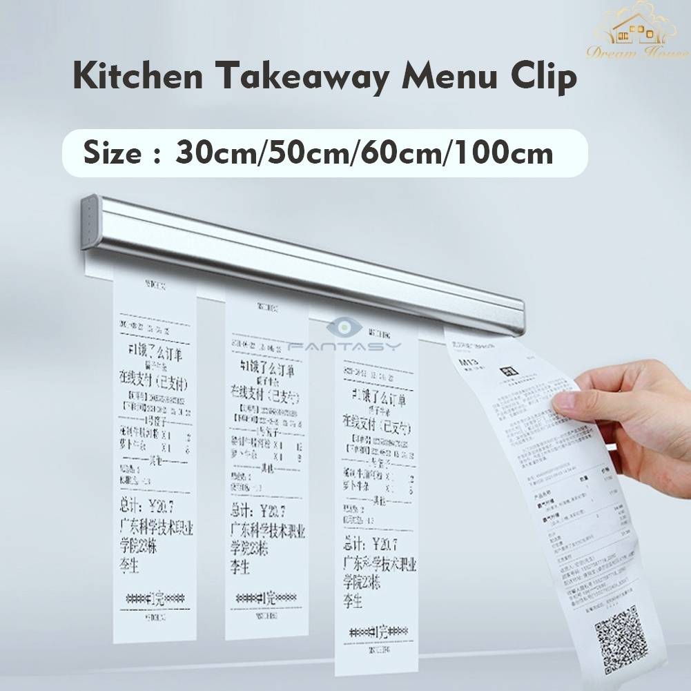 30/50/60/100cm Aluminum Kitchen Menu Clip Holder Drilling-Free Receipt Clip Bar Kitchen Order ...