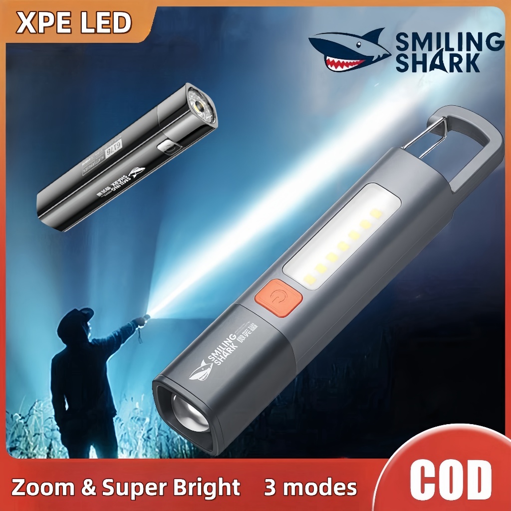Mini Portable LED Flashlight USB Rechargeable With Hook Zoomable Torch ...