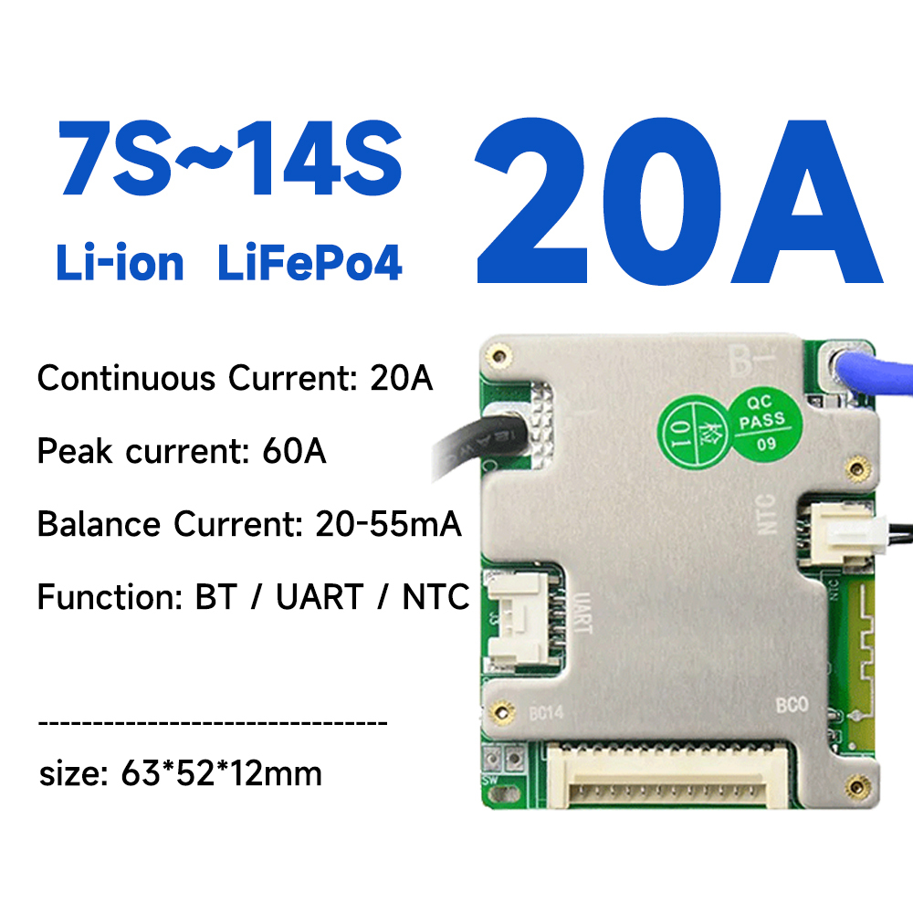 JBD BMS Smart BT 20A Continuous Current 7S 8S 10S 12S 13S 14S 20A LiFePo4 Li-ion JIABAIDA BMS ...