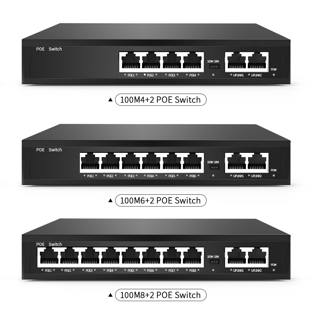6 /8 /10ports 10/100M 4/6/8 +2 POE Switch ports poe 802.3at/af 48v (65w ...
